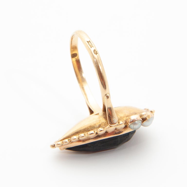Dutch 14 Karat Yellow Gold Garnet Pearl Ring at 1stDibs | 14k gold ...