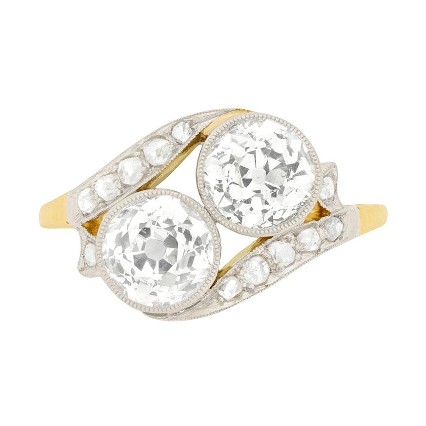 Art Nouveau 0.20 Carat Old Cut Diamond Two-Stone Twist Ring at 1stDibs