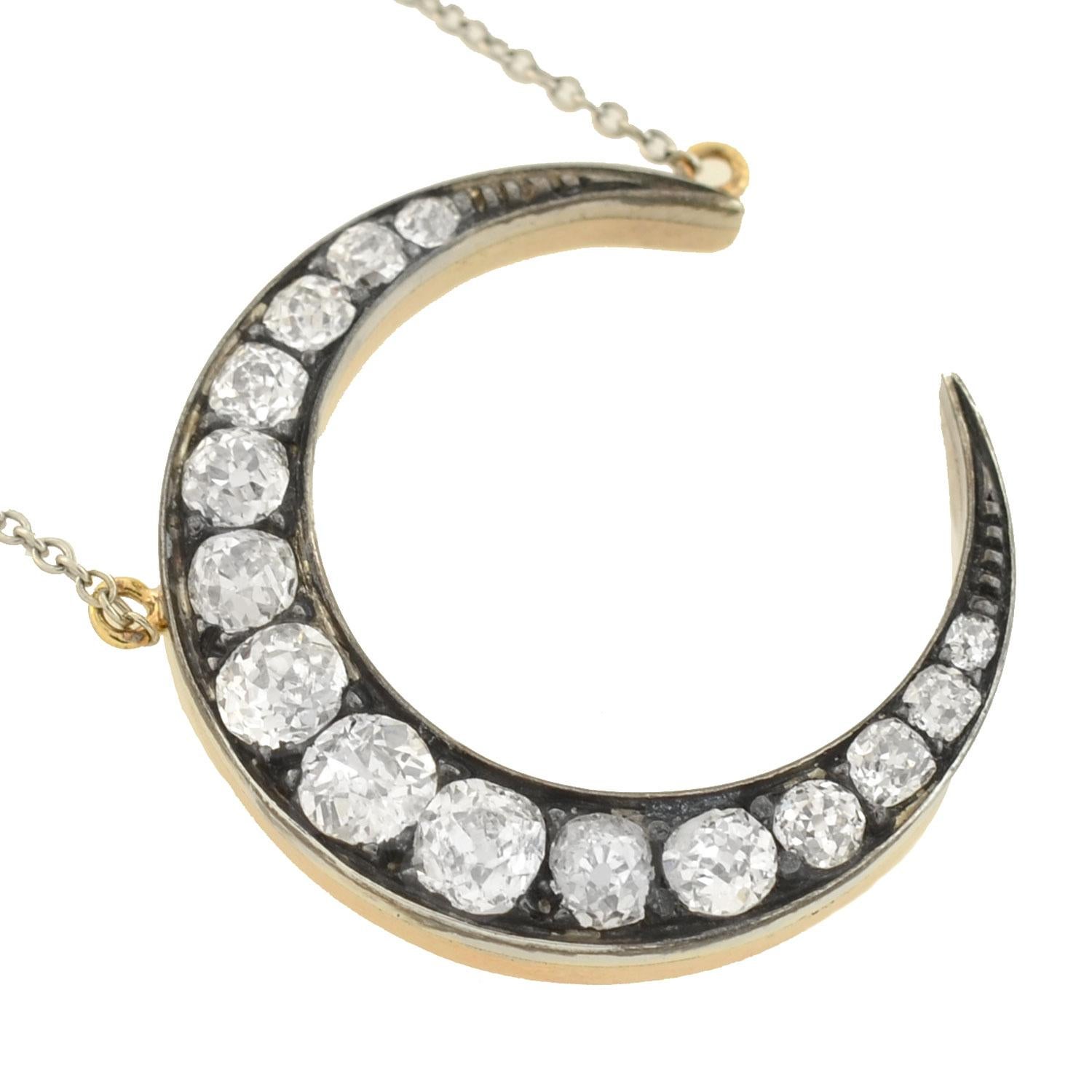 Victorian 2.25 Total Carat Diamond Crescent Pendant Necklace at 1stDibs