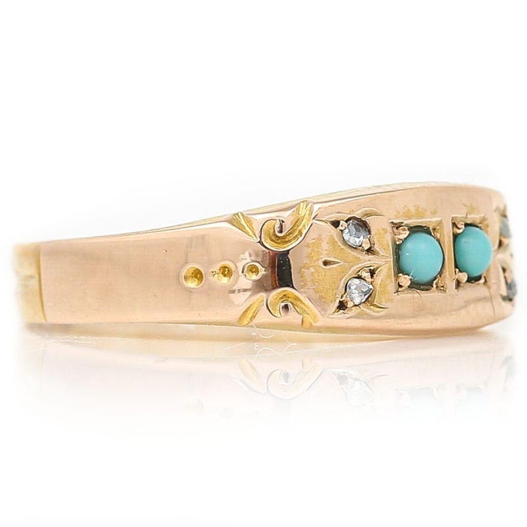 Victorian 22ct Gold Turquoise and Diamond Gypsy Ring, Circa 1849 at 1stDibs