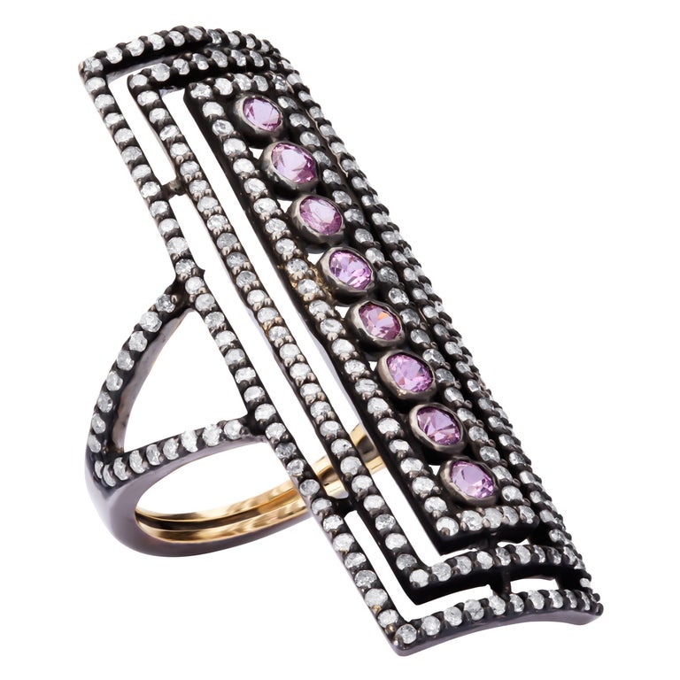 Victorian 2.64 Carat T.W Pink Sapphire and Diamond Split Shank Multi ...