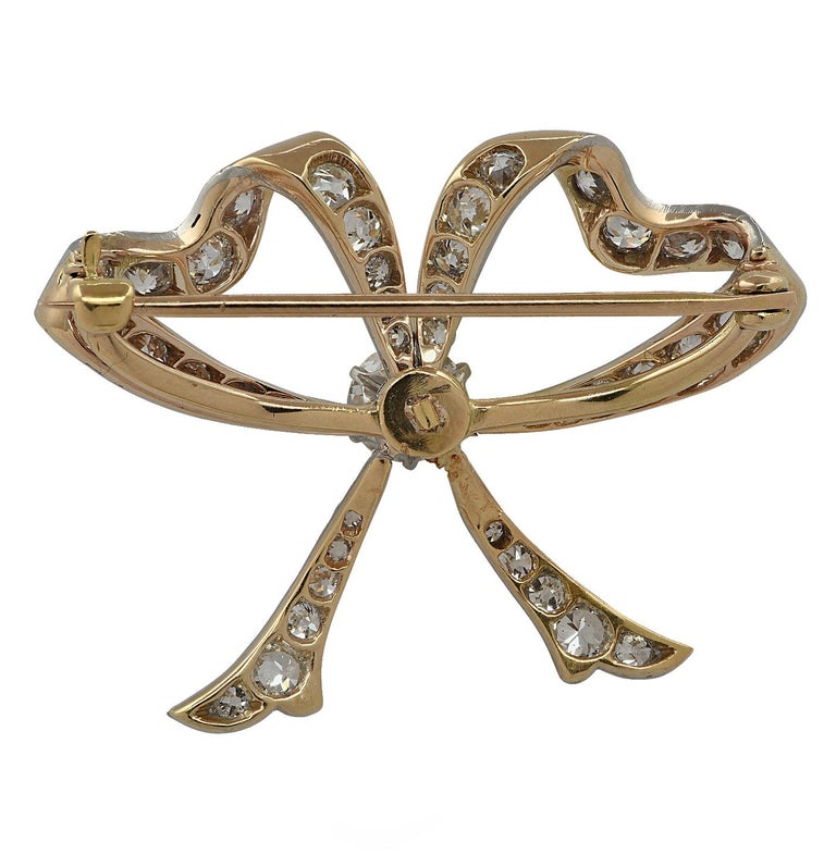 Victorian 3.1 Carat Diamond Bow Brooch Pin For Sale at 1stDibs