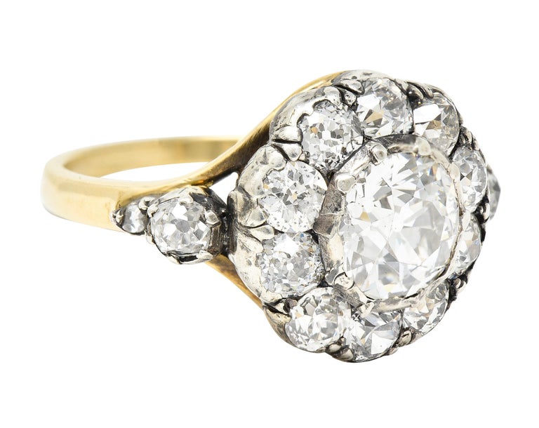 Victorian 3.22 Carat Old European Cut Diamond 14 Karat Yellow Gold ...