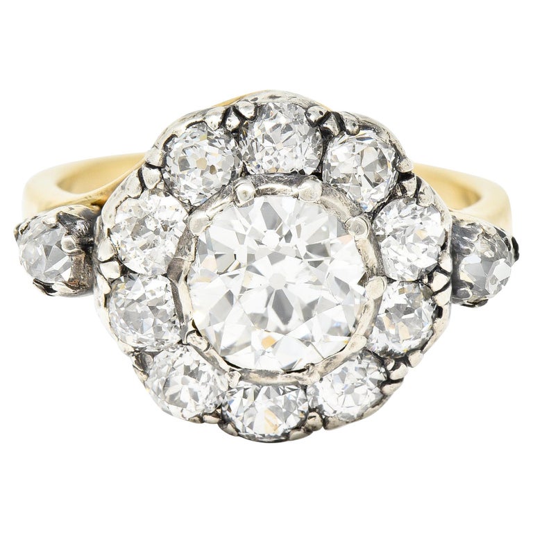 Victorian 3.22 Carat Old European Cut Diamond 14 Karat Yellow Gold ...