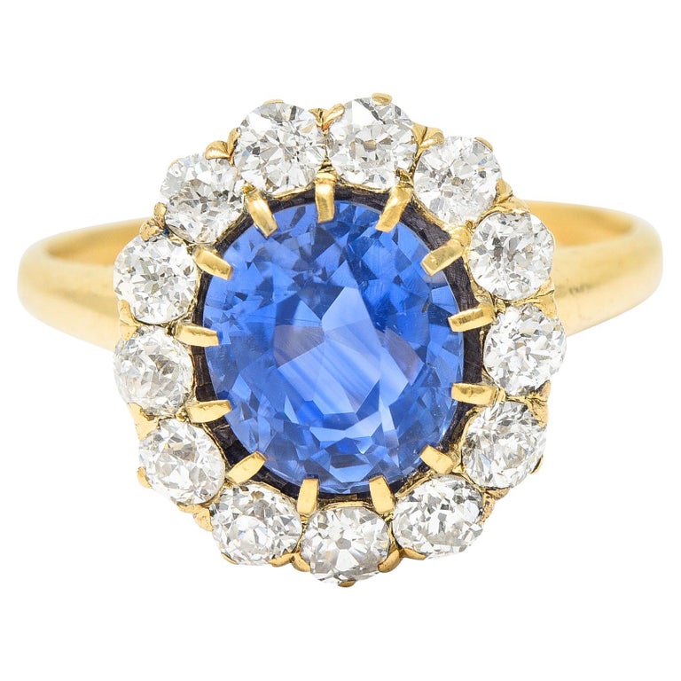 Victorian 3.95 Carats No-Heat Ceylon Sapphire Old Mine Cut Diamond 14 ...