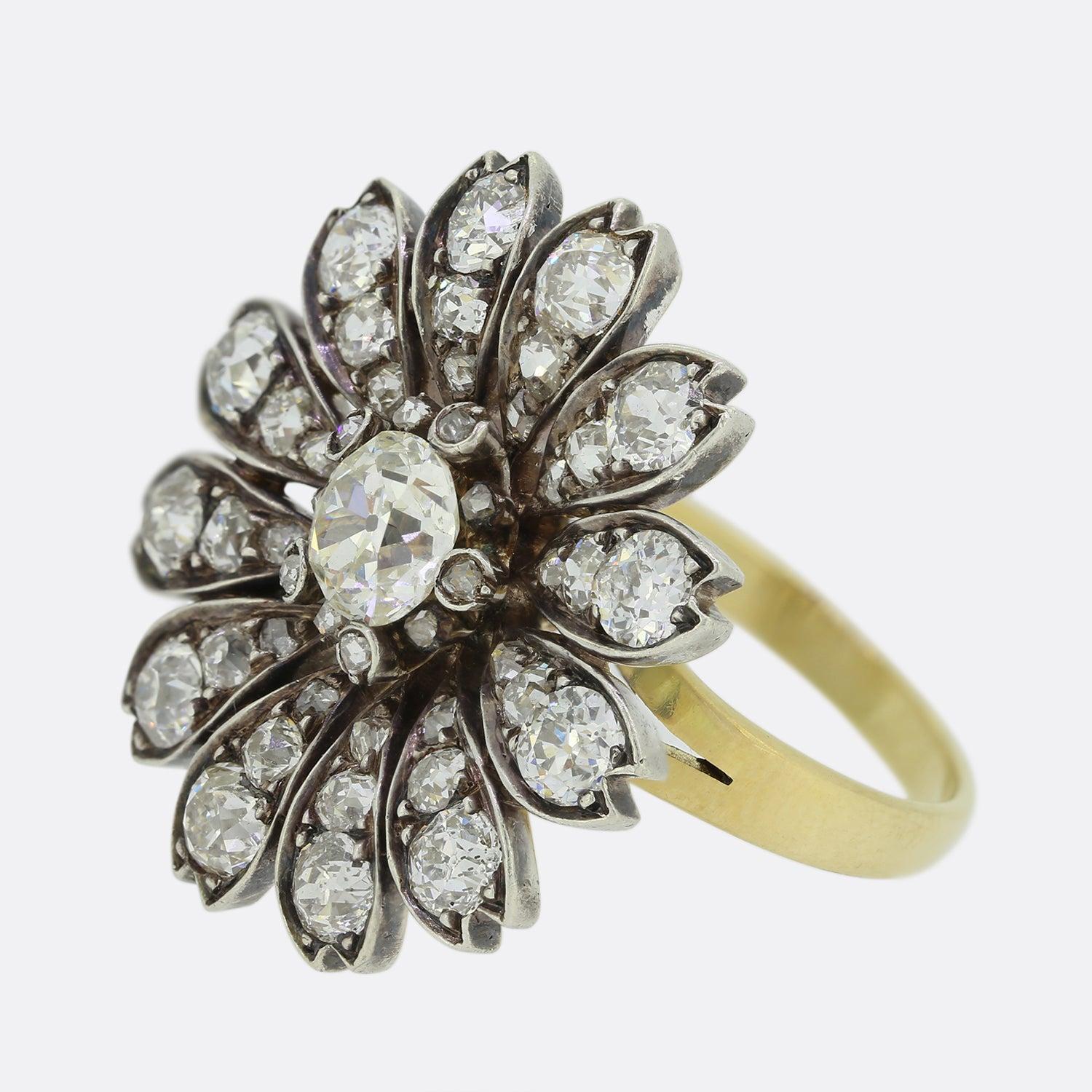 Victorian 4.0 Carat Diamond Flower Cluster Ring at 1stDibs