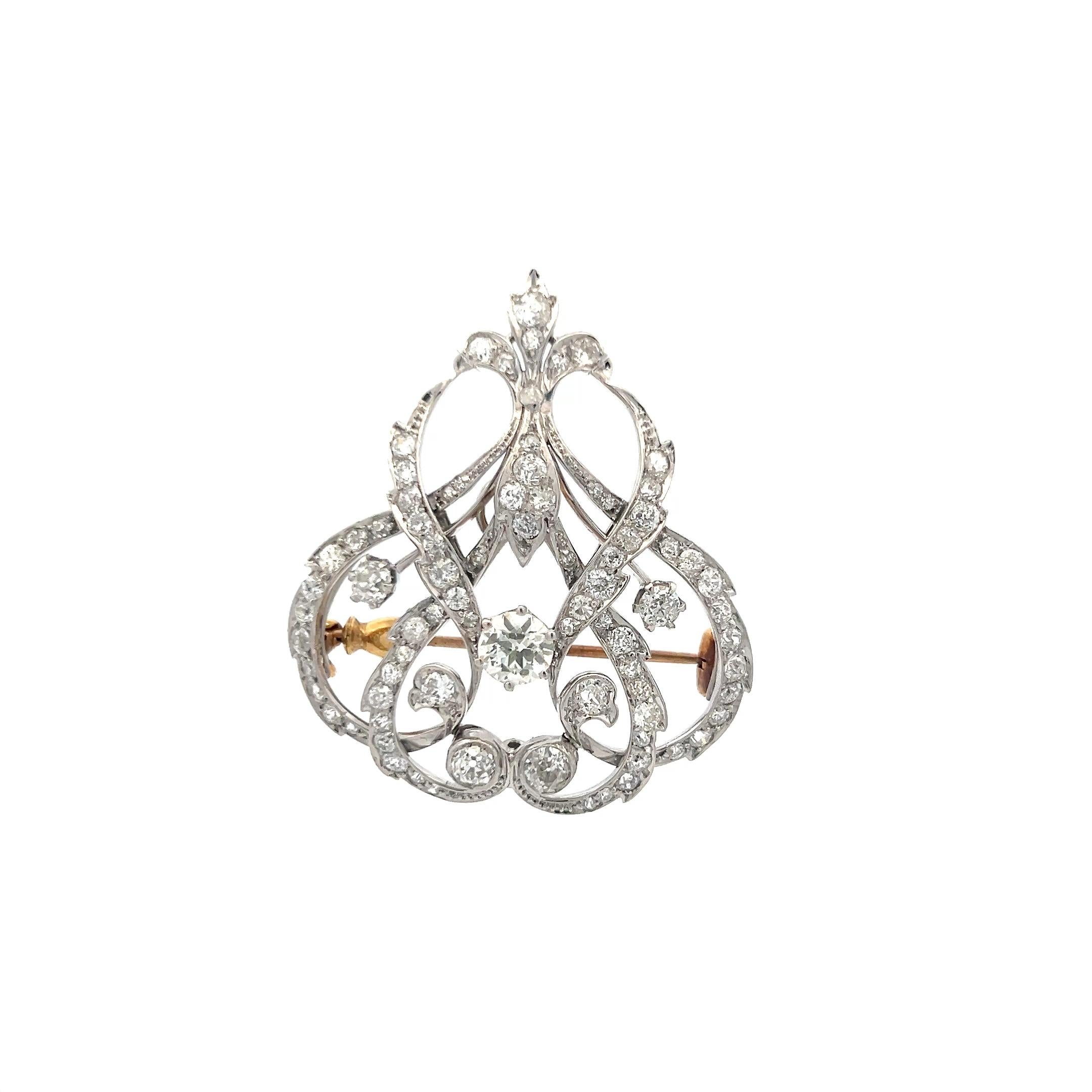 Victorian 5.43 Carat Old European Cut Diamond Pin Brooch in Platinum ...