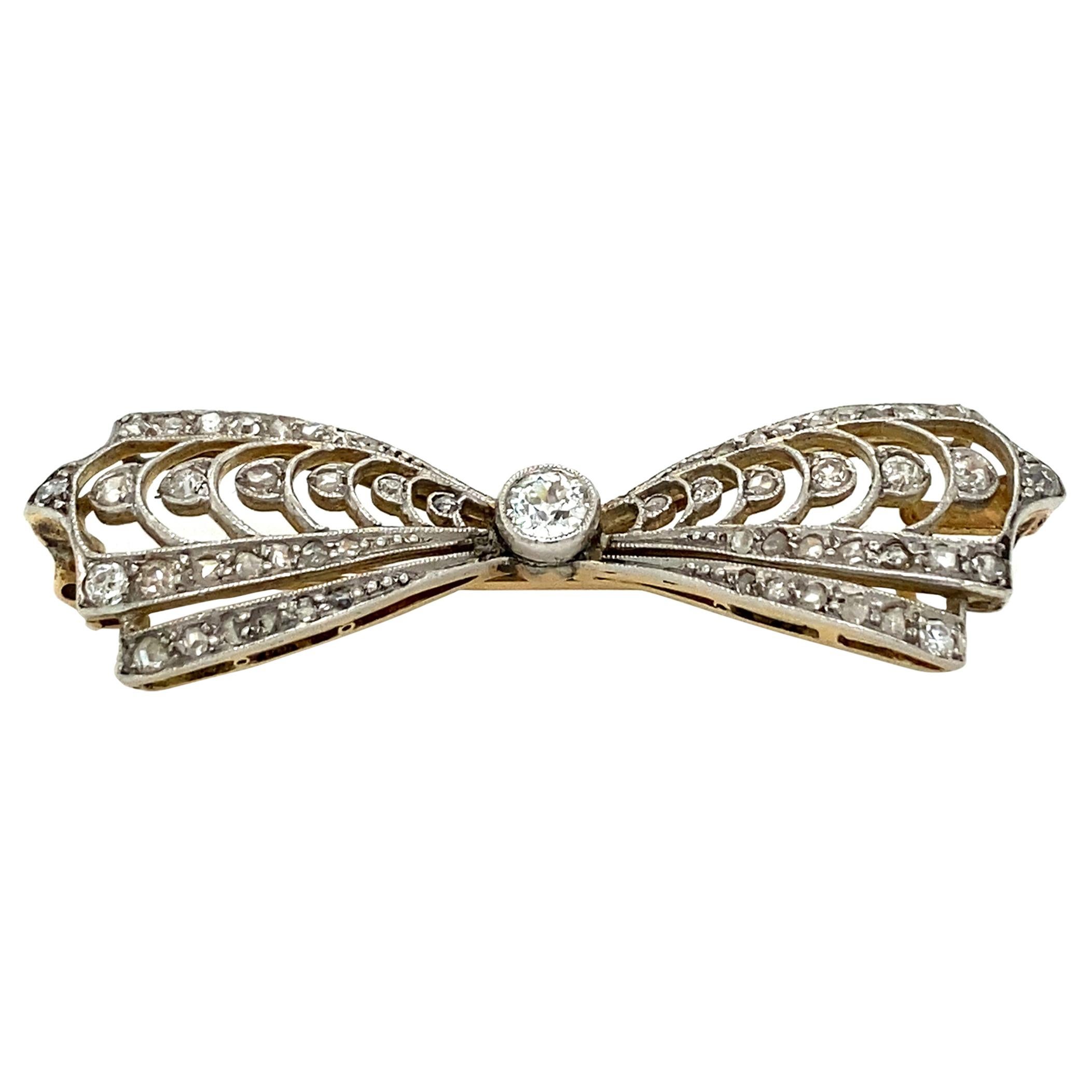 Victorian 3.1 Carat Diamond Bow Brooch Pin For Sale at 1stDibs