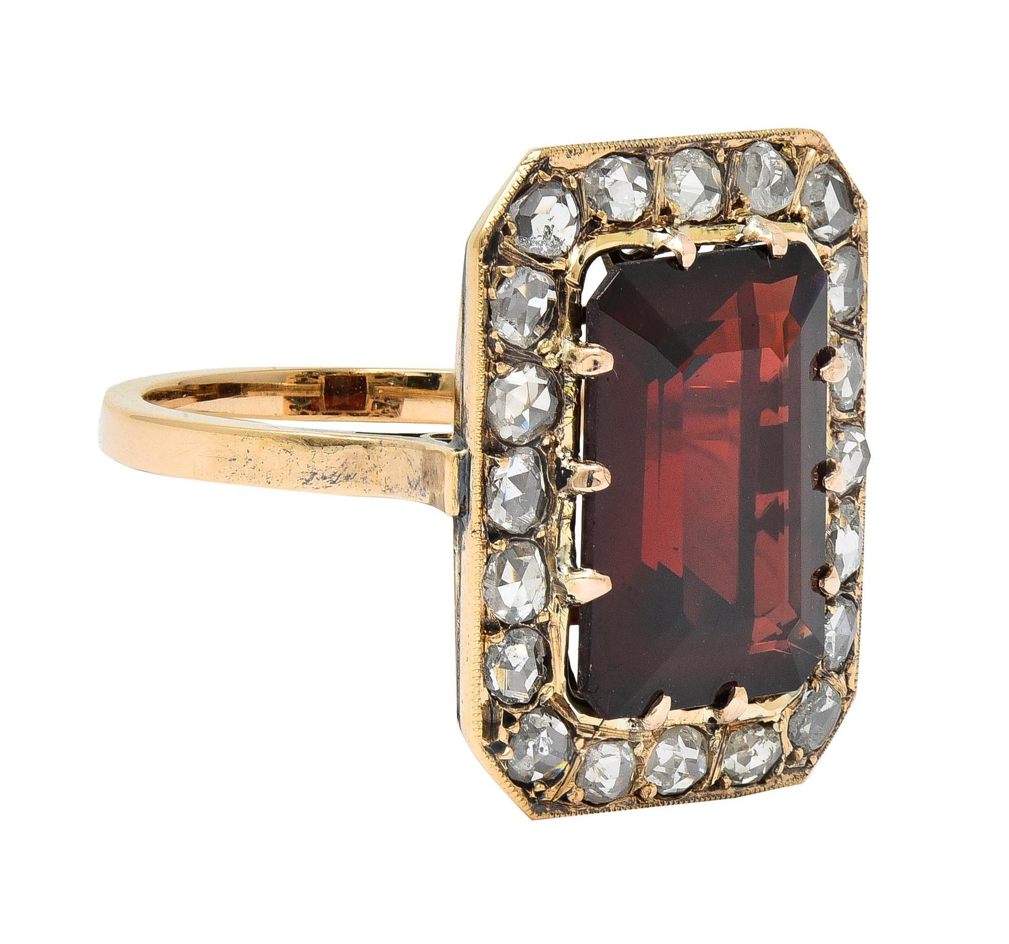 Victorian 8.84 CTW Garnet Diamond 14 Karat Rose Gold Antique Halo Ring ...