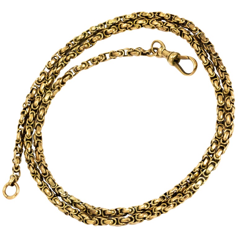 Victorian 9 Carat Gold Chain Necklace with Dog Clip at 1stDibs