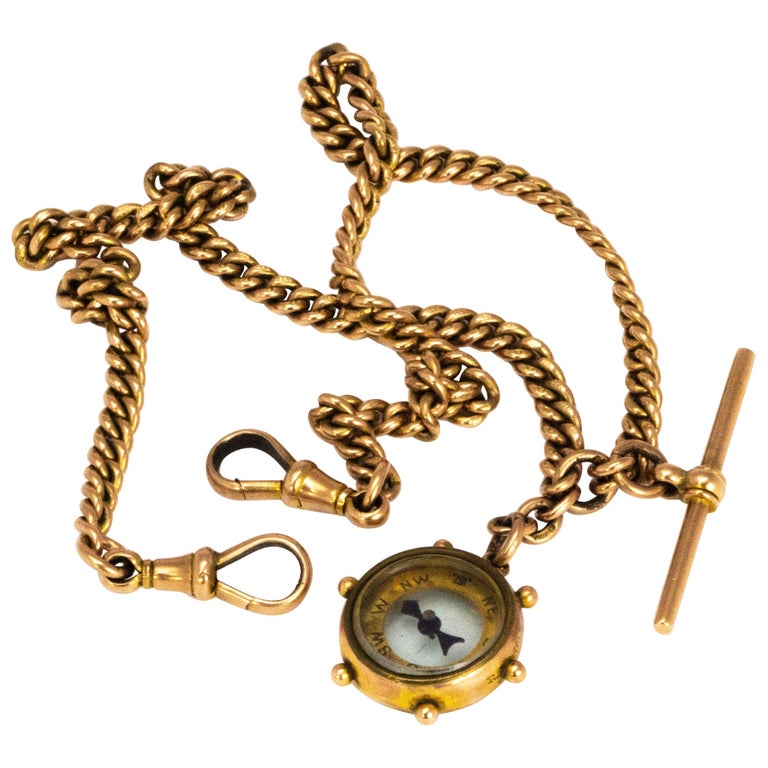 Victorian 9 Carat Gold Double Albert Chain with Compass at 1stDibs