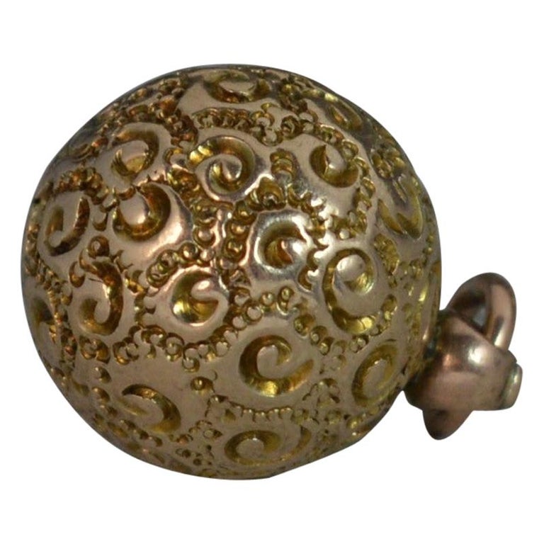 Victorian 9 Carat Gold Floral Ball Sphere Pendant Charm at 1stDibs