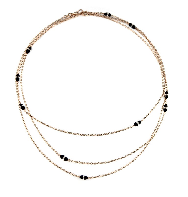 Antique, Victorian Guard Chain, 3 Row Rose Gold Necklace, Onyx and Rock ...