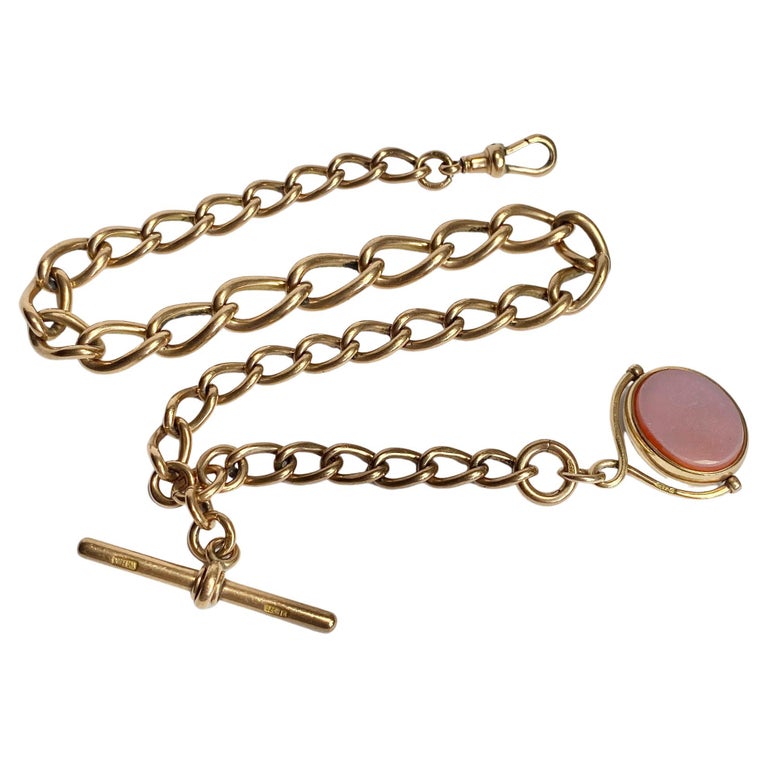 Victorian 9 Carat Rose Gold Albert Chain with Spinning Fob at 1stDibs