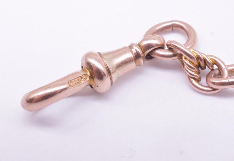 Victorian 9 Karat Albert Link Chain with Bolt Clip, circa 1890 at 1stDibs