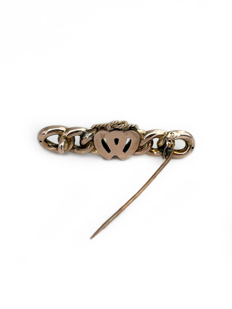 Victorian 9 Karat Gold Seed Pearl Double Heart Bar Brooch For Sale at ...