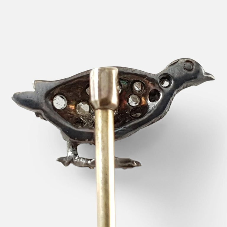 Victorian 9 Karat Gold, Silver, Diamond and Ruby Partridge Stick Pin ...
