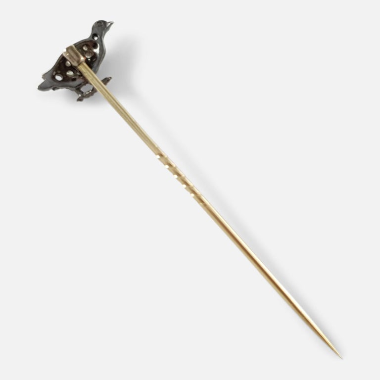 Victorian 9 Karat Gold, Silver, Diamond and Ruby Partridge Stick Pin ...