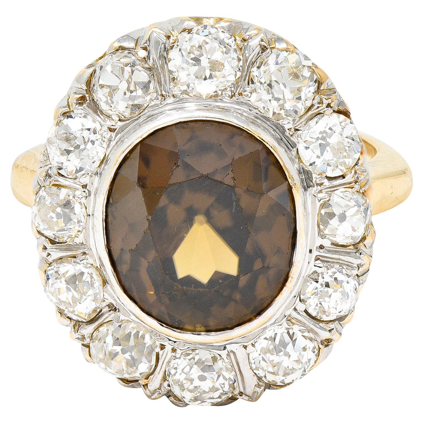 Victorian 0.80 Carat Old Mine Cut Diamond Natural Pearl 18 Karat Gold ...