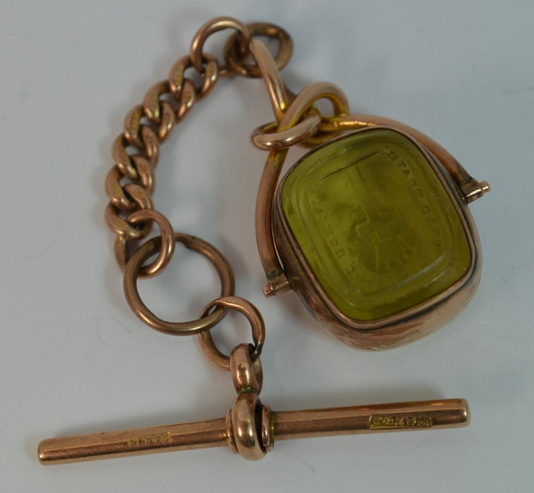 Victorian 9 Carat Gold Swivel Fob with Tbar, Religious Intaglio at 1stDibs