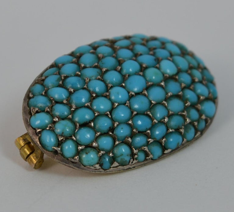 Victorian 9 Carat Yellow Gold and Turquoise Bombe Cluster Brooch at 1stDibs