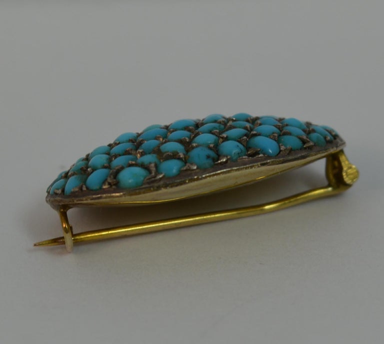 Victorian 9 Carat Yellow Gold and Turquoise Bombe Cluster Brooch at 1stDibs
