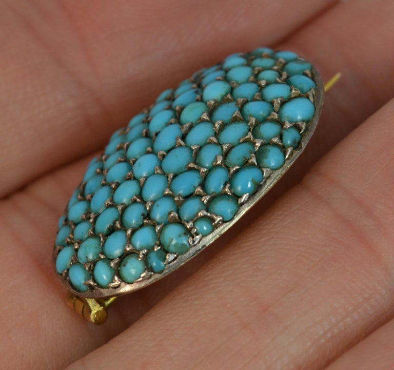 Victorian 9 Carat Yellow Gold and Turquoise Bombe Cluster Brooch at 1stDibs