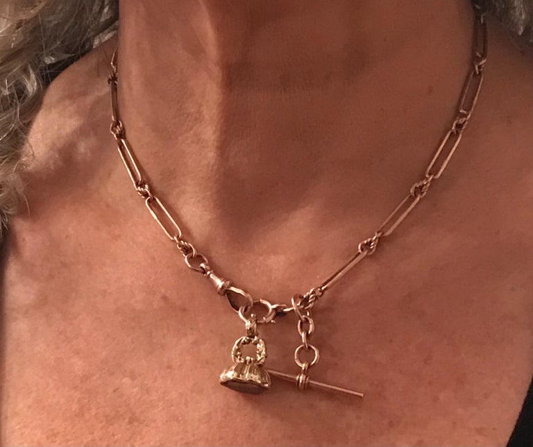 Victorian 9 Karat Albert Link Chain with Bolt Clip, circa 1890 at 1stDibs