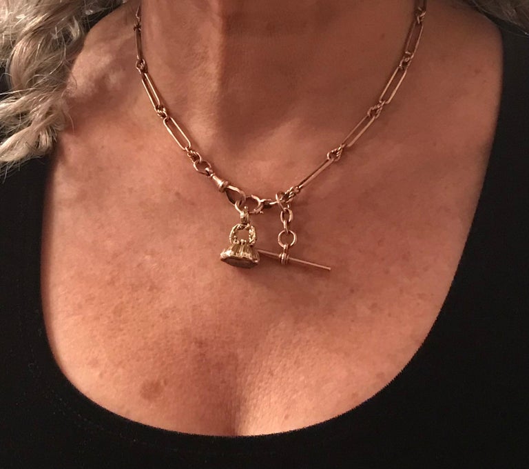 Victorian 9 Karat Albert Link Chain with Bolt Clip, circa 1890 at 1stDibs