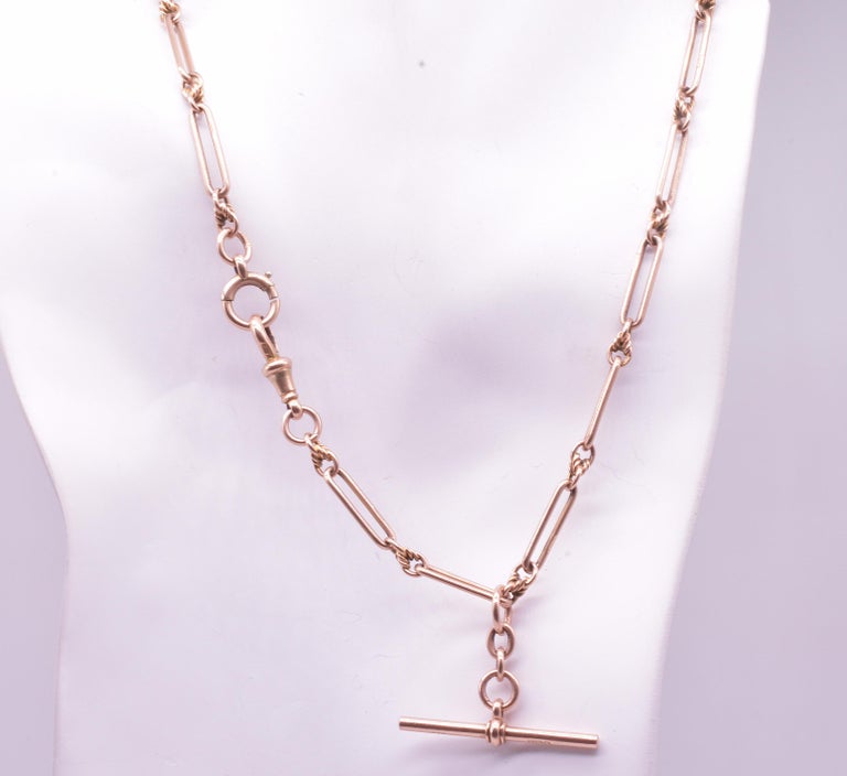 Victorian 9 Karat Albert Link Chain with Bolt Clip, circa 1890 at 1stDibs
