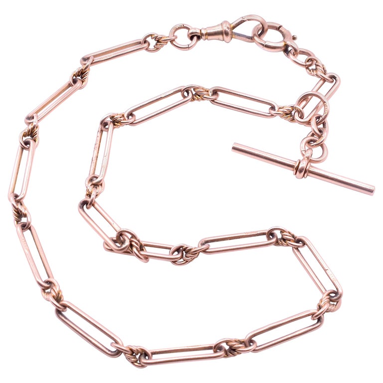 Victorian 9 Karat Albert Link Chain with Bolt Clip, circa 1890 at 1stDibs