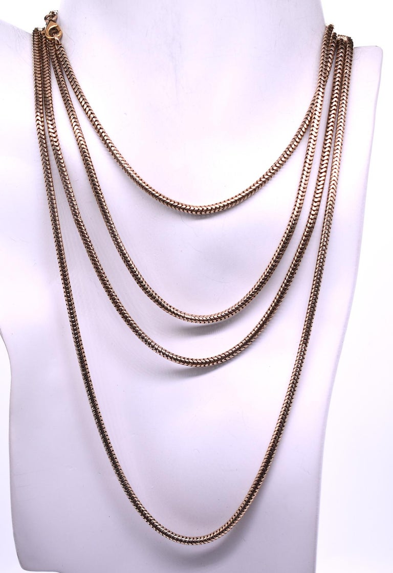 Victorian 9 karat Slinky Long Guard Snake Chain, C. 1890, 44" For Sale ...
