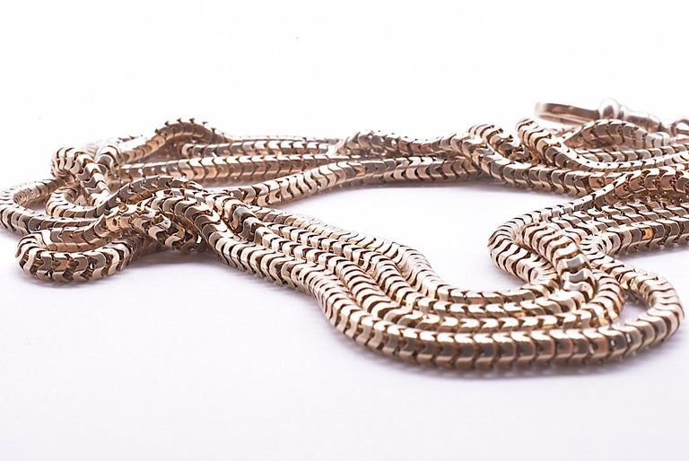 Victorian 9 karat Slinky Long Guard Snake Chain, C. 1890, 44" For Sale ...