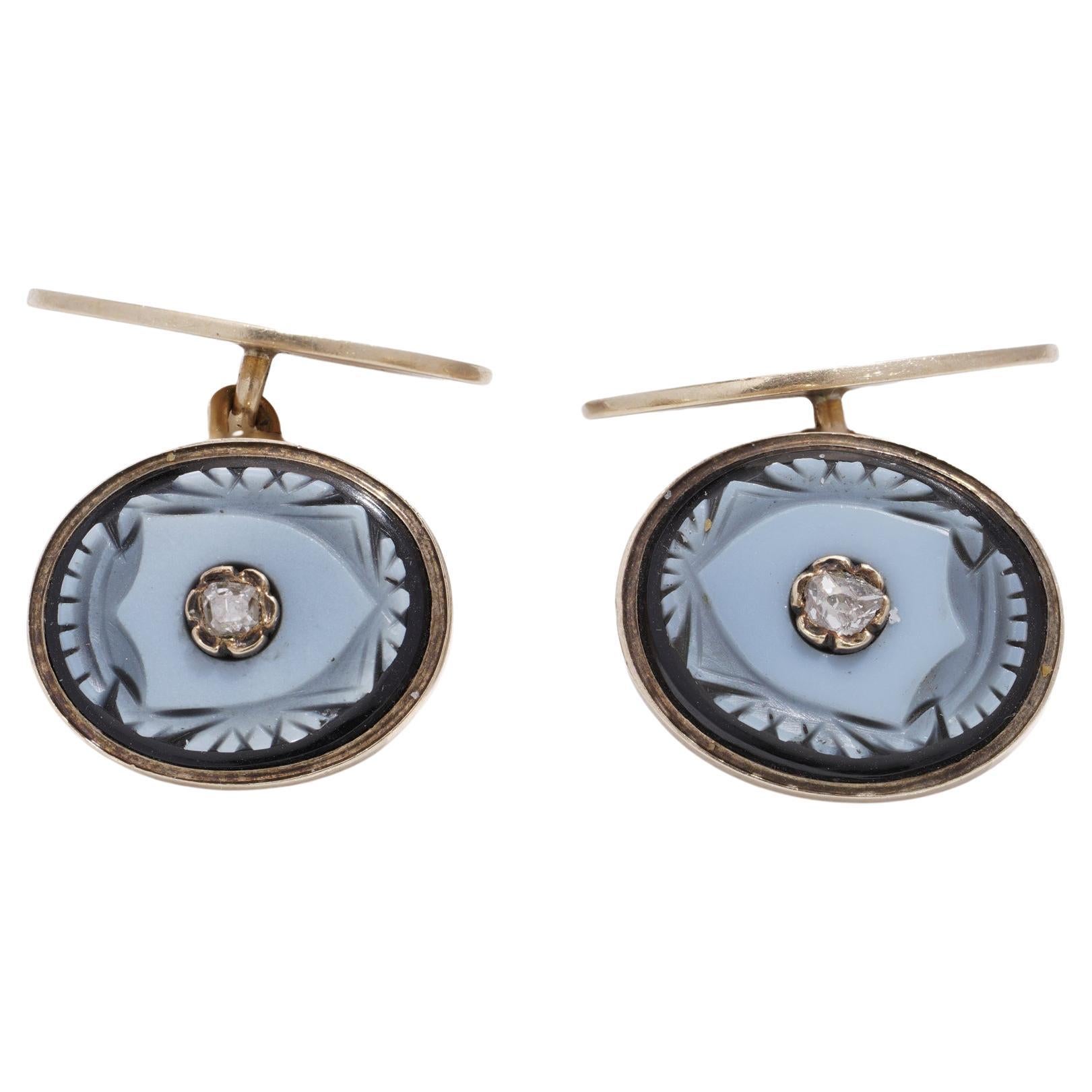 Late Victorian 14K Gold Banded Agate Cufflinks For Sale at 1stDibs