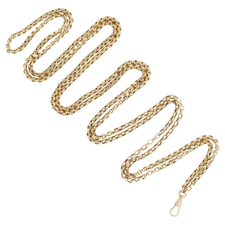 Victorian 9kt Long Muff Chain 43.6g at 1stDibs