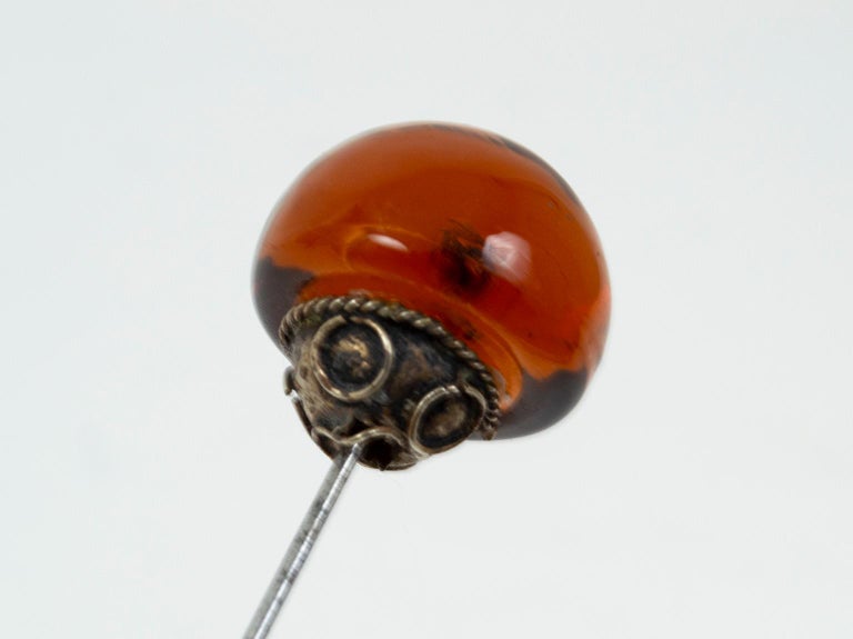 Victorian Aesthetic Amber Glass Cabochon Hat Pin with Moorish Silver ...