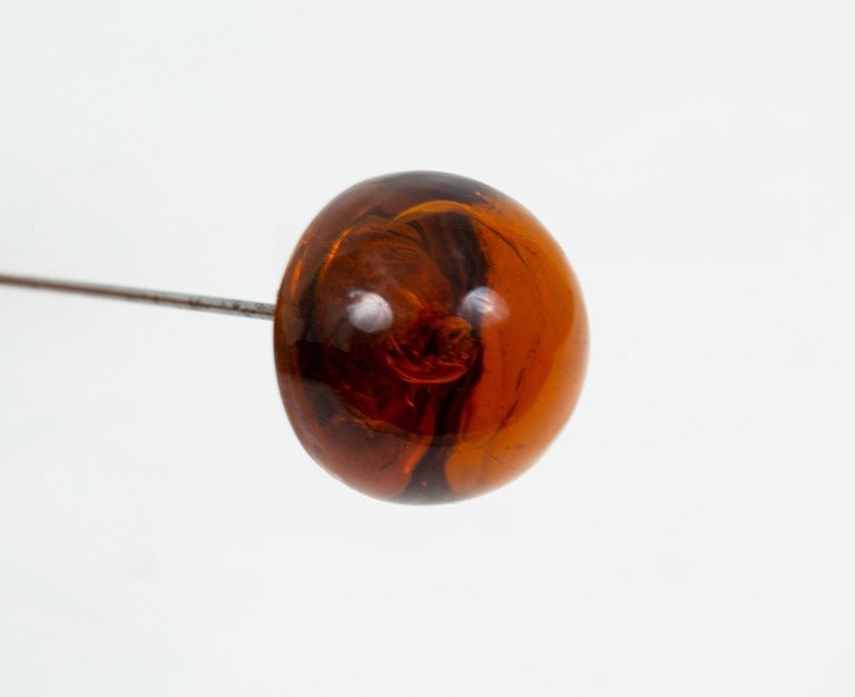 Victorian Aesthetic Amber Glass Cabochon Hat Pin with Moorish Silver ...