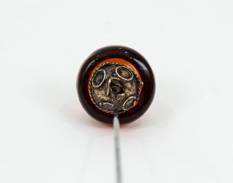 Victorian Aesthetic Amber Glass Cabochon Hat Pin with Moorish Silver ...