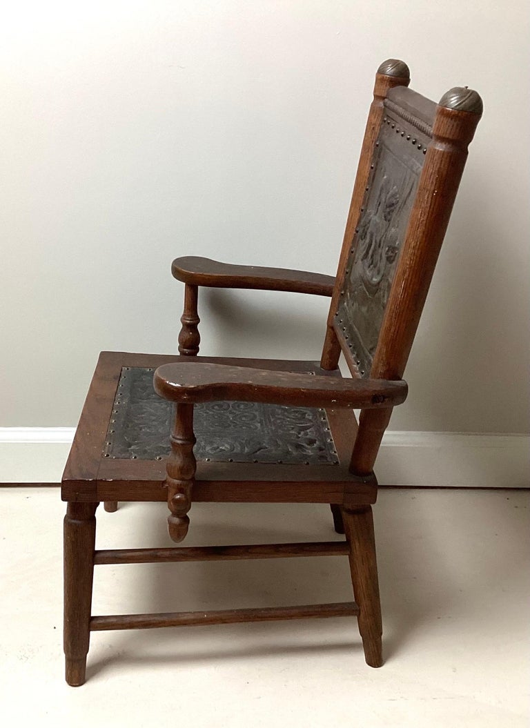 Victorian Aesthetic Movement Childs Chair with Pressed Leather Cats on ...