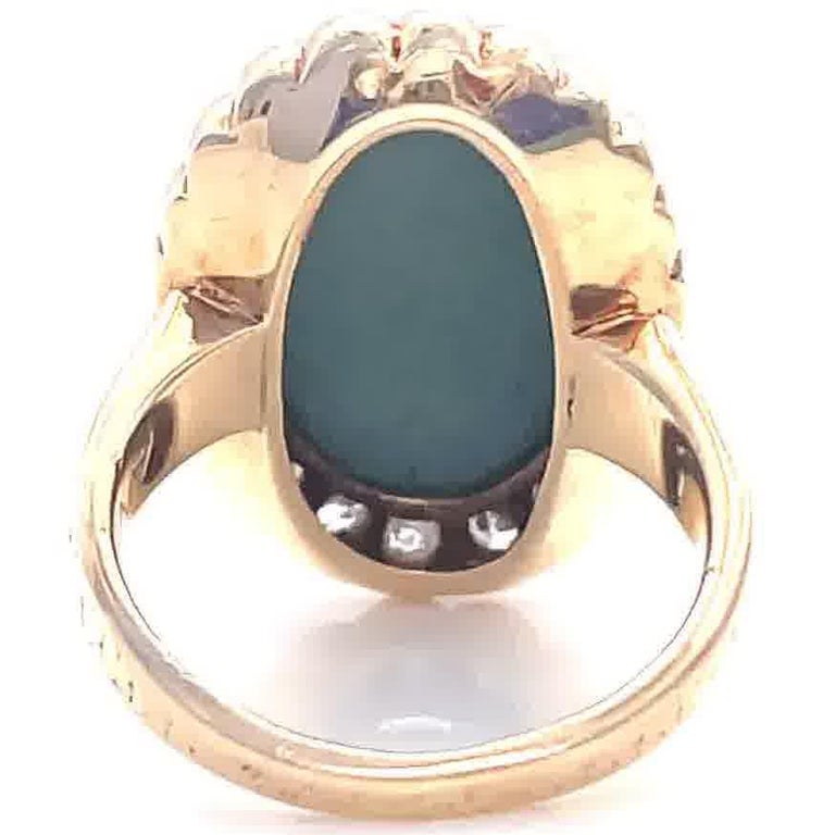 Retro Aesthetic Movement Style Turquoise Diamond 18 Karat Gold Ring at ...