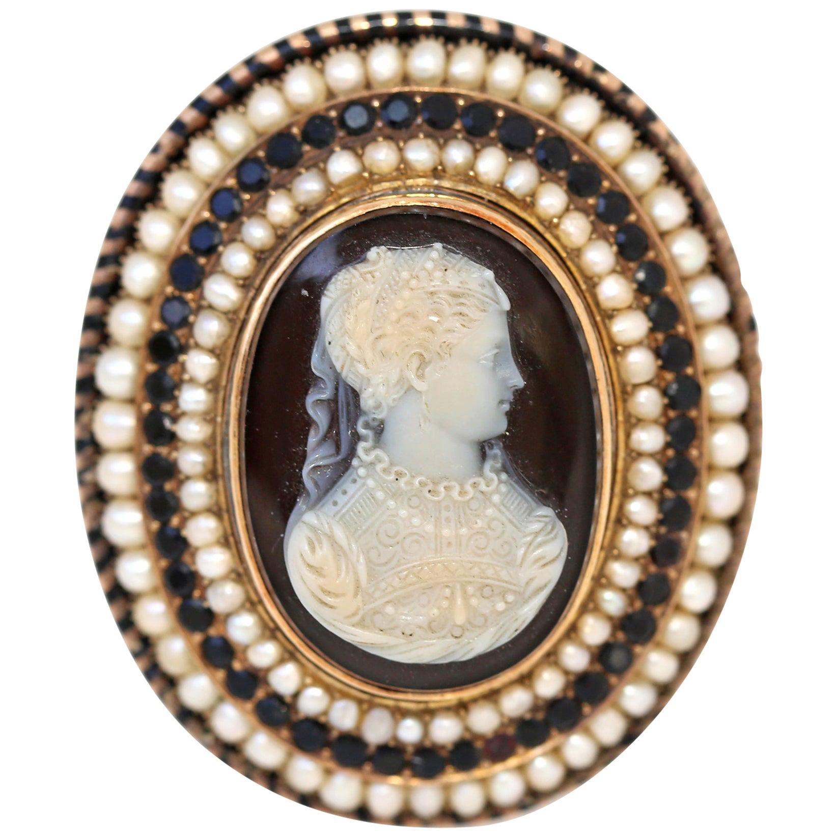 Victorian Hard Stone Cameo Brooch at 1stDibs