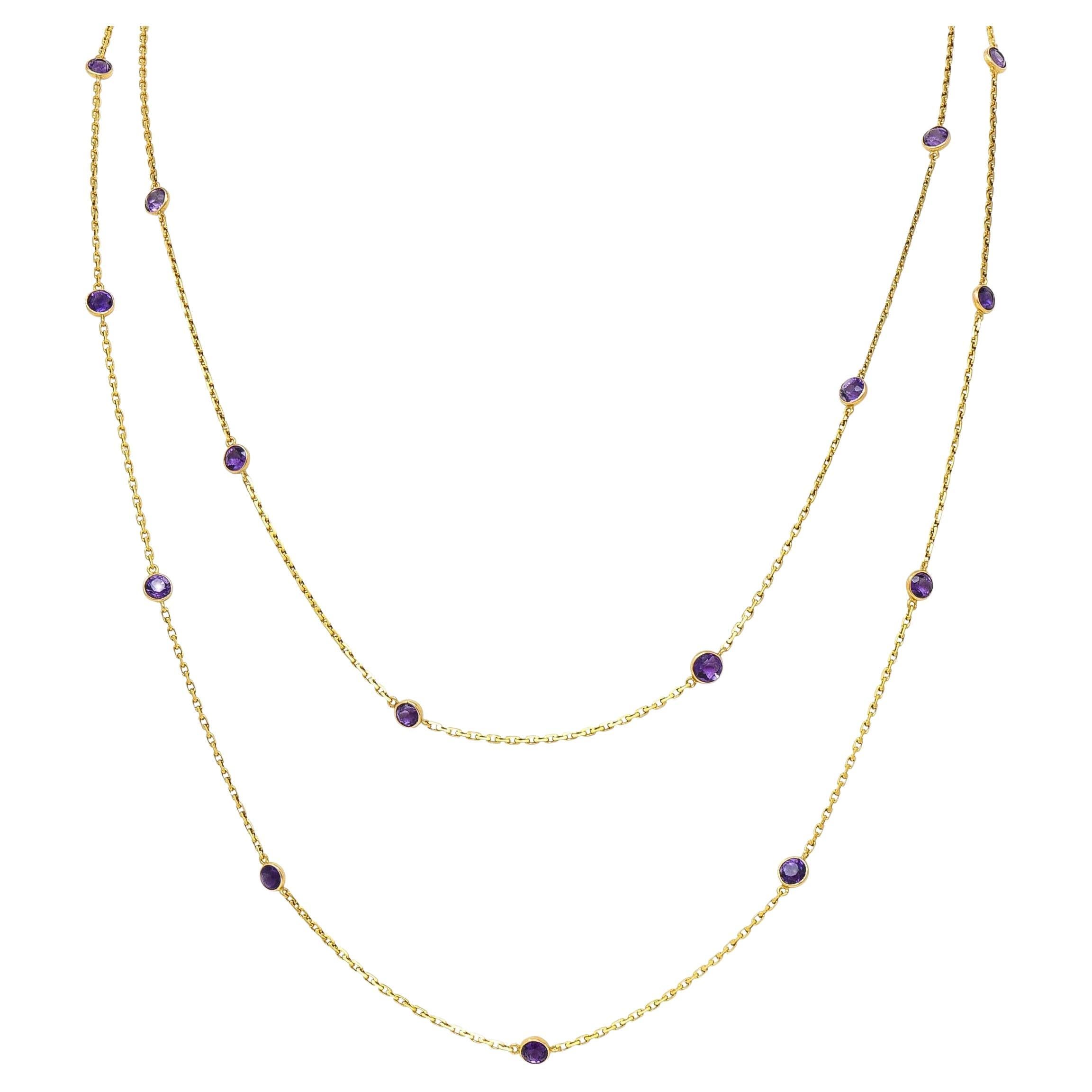 Victorian Amethyst 18K Yellow Gold 59 IN Long Antique Station Chain ...