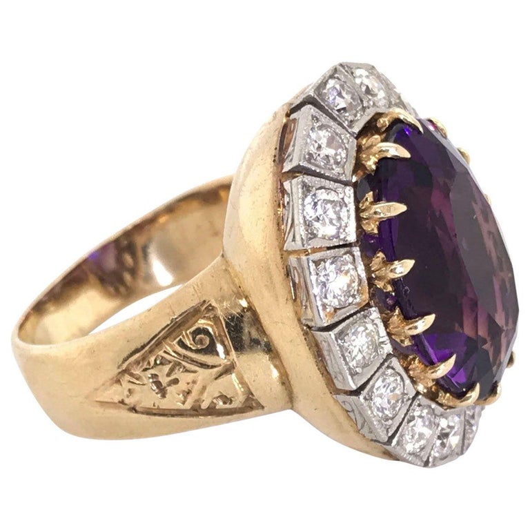 Victorian Amethyst and Diamond 14 Karat Gold Cocktail Ring For Sale at ...
