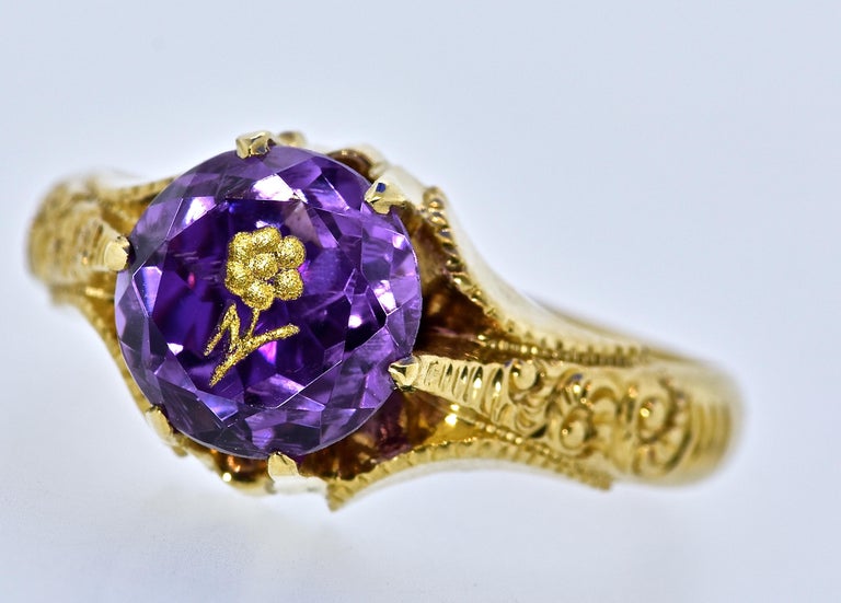 Victorian Amethyst Gold Flower Ring, circa 1880 at 1stDibs