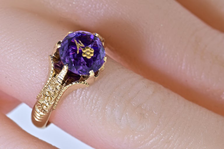 Victorian Amethyst Gold Flower Ring, circa 1880 at 1stDibs