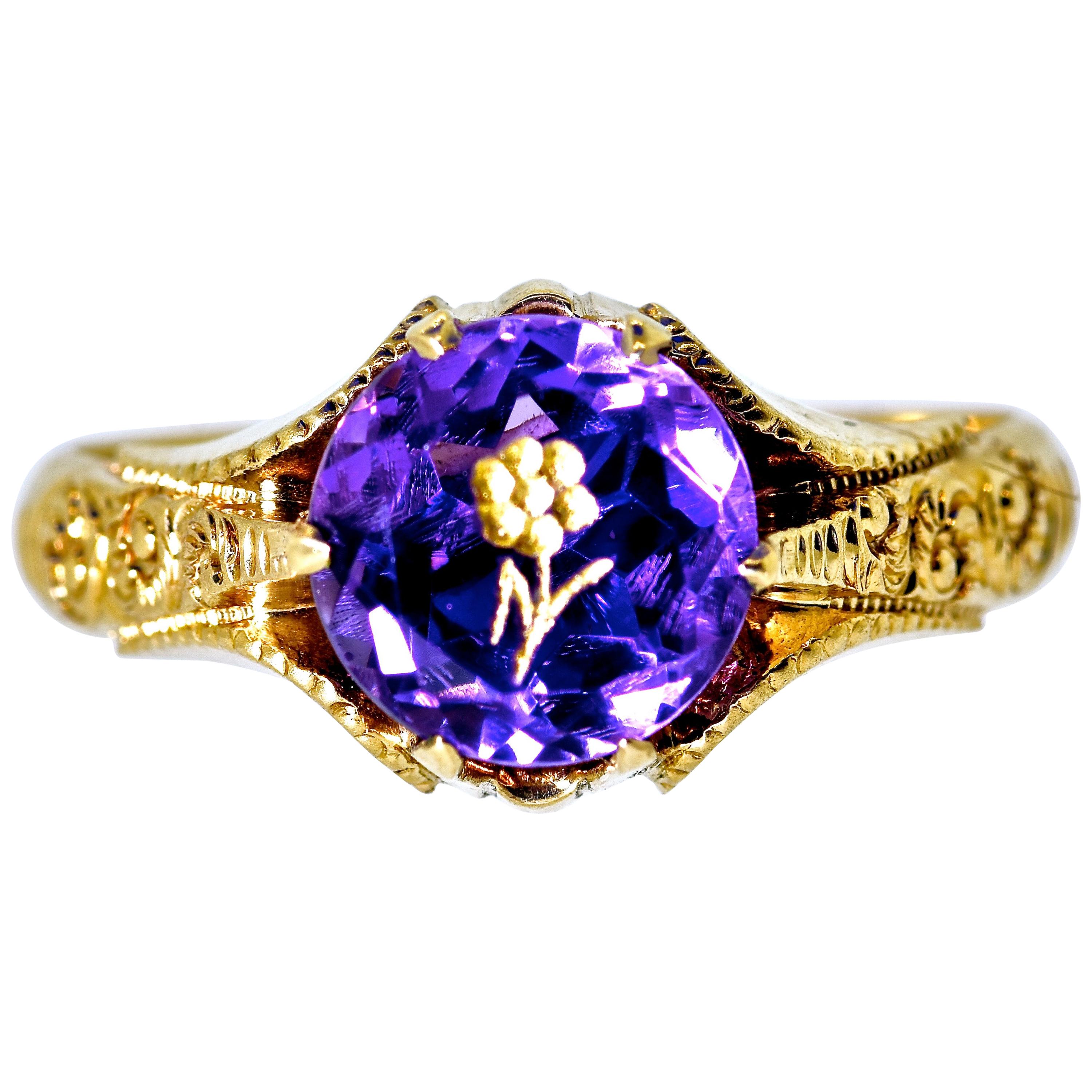 Victorian Amethyst Gold Flower Ring, circa 1880 at 1stDibs