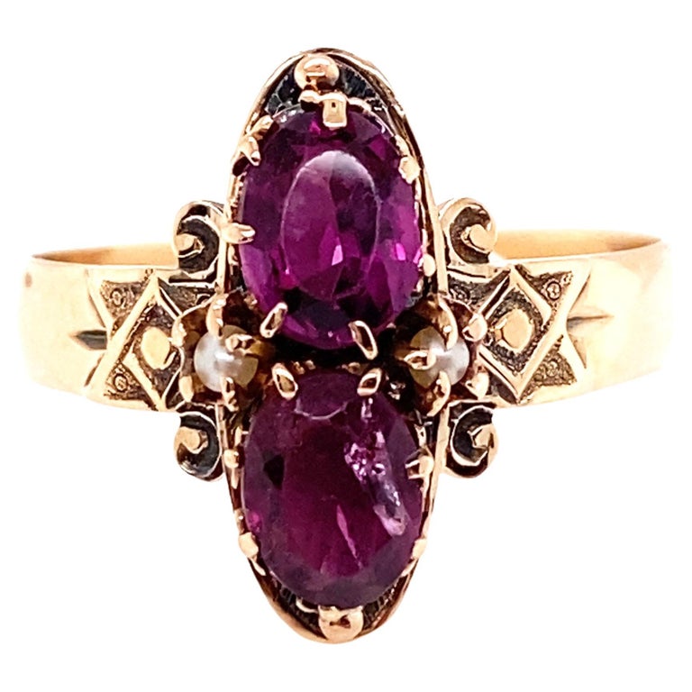 Victorian Amethyst Ring with Pearls 2ct Vintage Antique 14K at 1stDibs