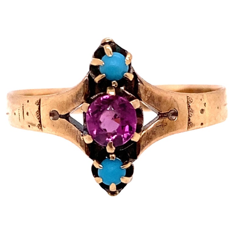 Victorian Amethyst Ring with Turquoise .28 Carat Vintage Antique 14K ...