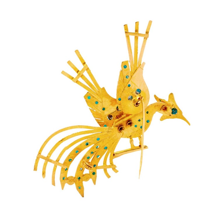 Victorian Antique 18K Yellow Gold Egyptian Golden Phoenix Turquoise ...