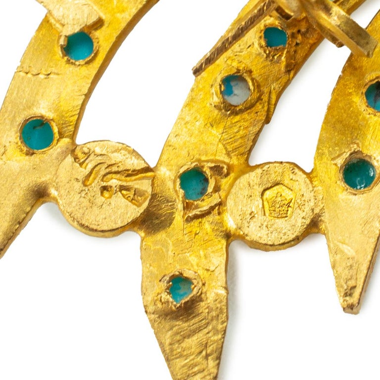 Victorian Antique 18K Egyptian Golden Phoenix Turquoise Brooch For Sale ...